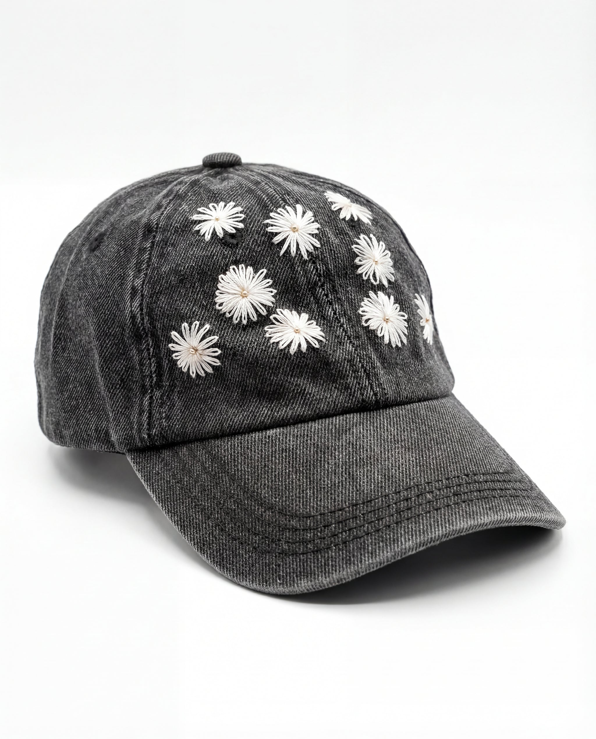 Daisy Denim Embroidered Cap –Acid wash cap – Vee Threads
